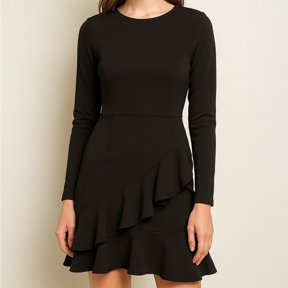 Hello Molly | Dresses | Hello Molly Black Long Sleeve Ruffled Mini ...